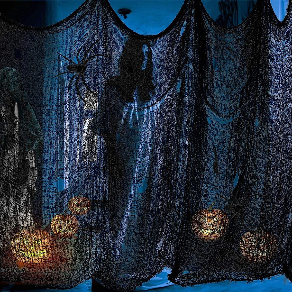 Halloween Creepy Cloth, Scary Gauze Cloth Spooky Giant (80 x 400 in.) Cheese Cloth Tapestry for Halloween Party Supplies Decorations Outdoor Yard Home Wall Decor, Black