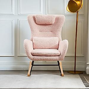 Altillo Teddy Rocking Chair Nursery, Upholstered Small Glider Rocker Accent Armchair with High Backrest, Small Glider Chair with Padded Seat for Nursery, Living Room, Bedroom (Pink)