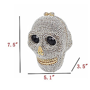 DJBM Halloween 3D Skull Clutch Purse Evening Bag Rhinestone Bag Crystal Metal Clutch for Women Evening Cocktail Party, Silver
