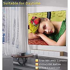 EUG 4K Projector for Daytime,WiFi Bluetooth Smart Outdoor Movie Projectors,12000 LM/800ANSI Native 1080P Video Projector 4K for Home Theater Office,40% Zoom,HDIM,RJ45,iPhone,Android,HDR10,Dolby