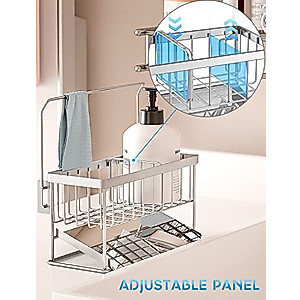 VOGWOLTH Sponge Holder for Kitchen Sink, Sink Caddy Kitchen Sponge Holder for Dish Rags Brush Soap Scrubber, Stainless Steel 304 Counter Organizer with Auto Drain Tray