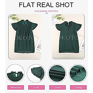 Dokotoo Women's Fashion 2023 Summer Ruffle Short Sleeve Round Neck Tops Lace Pom Pom Smocked Basic Tee Shirts Back Keyhole Self Tie Flowy Chiffon Blouses XL Green