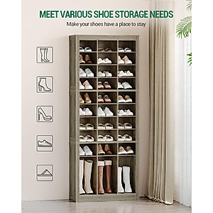Hzuaneri Shoe Storage Cabinet, 36 Pairs Free Standing Closet Organizer, 8.8 inch Widened Cell Wood Shoe Organizer, 12 Tiers Vertical Space Saving Shoe Rack for Entryway, Bedroom, Greige SR20705B