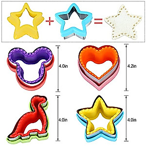 Elfkitwang Sandwich Cutter and Sealer Set,4 Pcs Bread Sandwich Decruster Pancake Maker DIY Cookie Cutters for Kids Bento Box,Heart Dinosaur Star Shapes Mold.