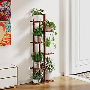 ROSSNY Plant Stand Indoor, 6 Tier 7 Potted Bamboo Plant Stands for Indoor Plants, Corner Plant Stand, Tiered Plant Stands, Plant Shelf For Indoor, Planter Holder for Multiple Plants Indoor Tall, Brown