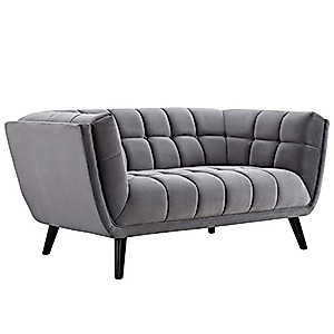 Modway Bestow Upholstered Velvet Button-Tufted Loveseat in Gray