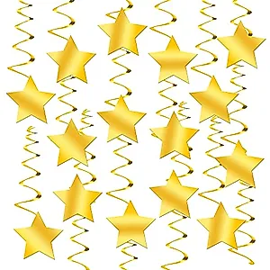 Shiny Gold Star Hanging Swirls - Pack of 30, No DIY | Oscar Party Decorations | Gold Star Decorations for Party | Golden Birthday Decor | Gold Star Party Decorations | Hollywood Party Decorations