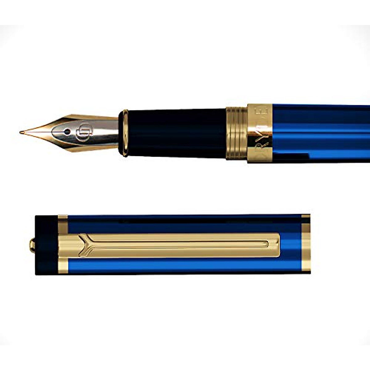 Dryden Designs Fountain Pen - Medium Nib | Includes 24 Ink Cartridges (12 Black 12 Blue) and Ink Refill Converter | Calligraphy Pen, Consistent Writing, Smooth Flow - Blue