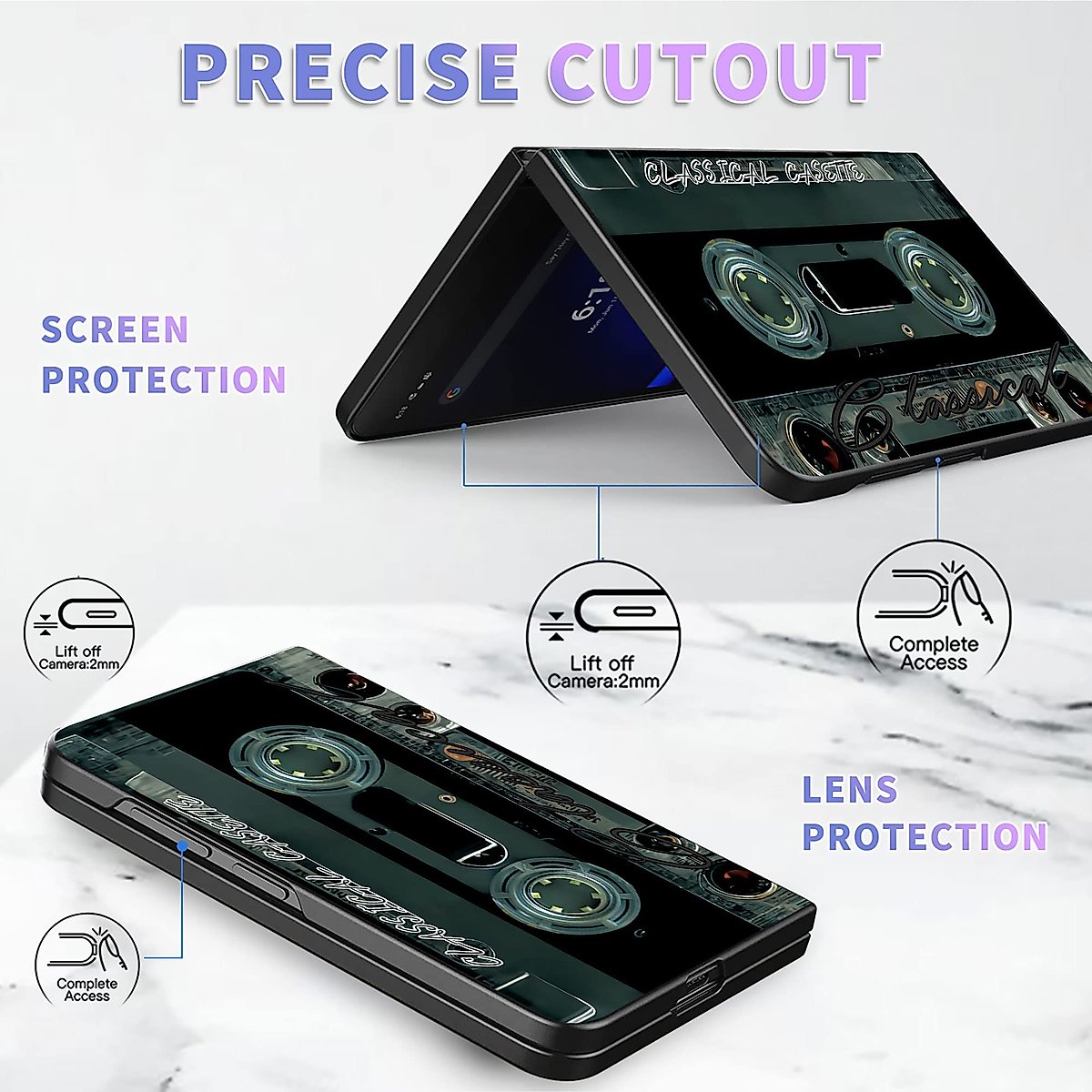 for Microsoft Surface Duo Case 8.1"(Not Fit Duo2) with Retro Classical Cassette Theme Design, RYUITHDJP for Microsoft Surface Duo Phone Case Stylish Shockproof Cover
