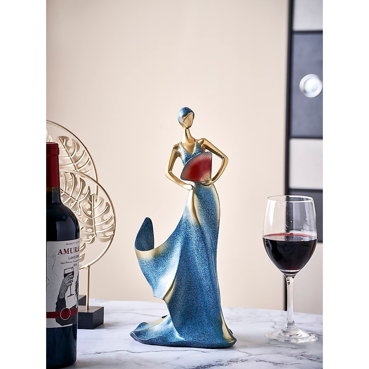 TriBeginner Single Wine Bottle Holder, Beauty Lady Decor Tabletop Wine Rack Storage Organizer Home Decoration Figurines, Blue