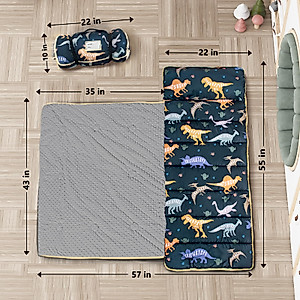 Nap Mat- Toddler Nap Mat with Pillow & Fleece Blanket- 55''*35''*2'' Nap Mat for Toddlers- Nap Mats for Preschool, Daycare