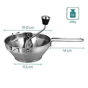 Navaris Stainless Steel Food Mill - Rotary Food Mill Vegetable Strainer Potato Masher Grinder with 3 Milling Discs, 1 Quart Capacity - Dishwasher Safe