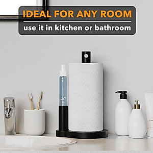 SpaceAid SprayNeat Paper Towel Holder with Spray Bottle, Countertop Paper Towels Dispenser Stand with Sprayer Inside Center, Under Cabinet Papertowels Roller for Kitchen (Black)