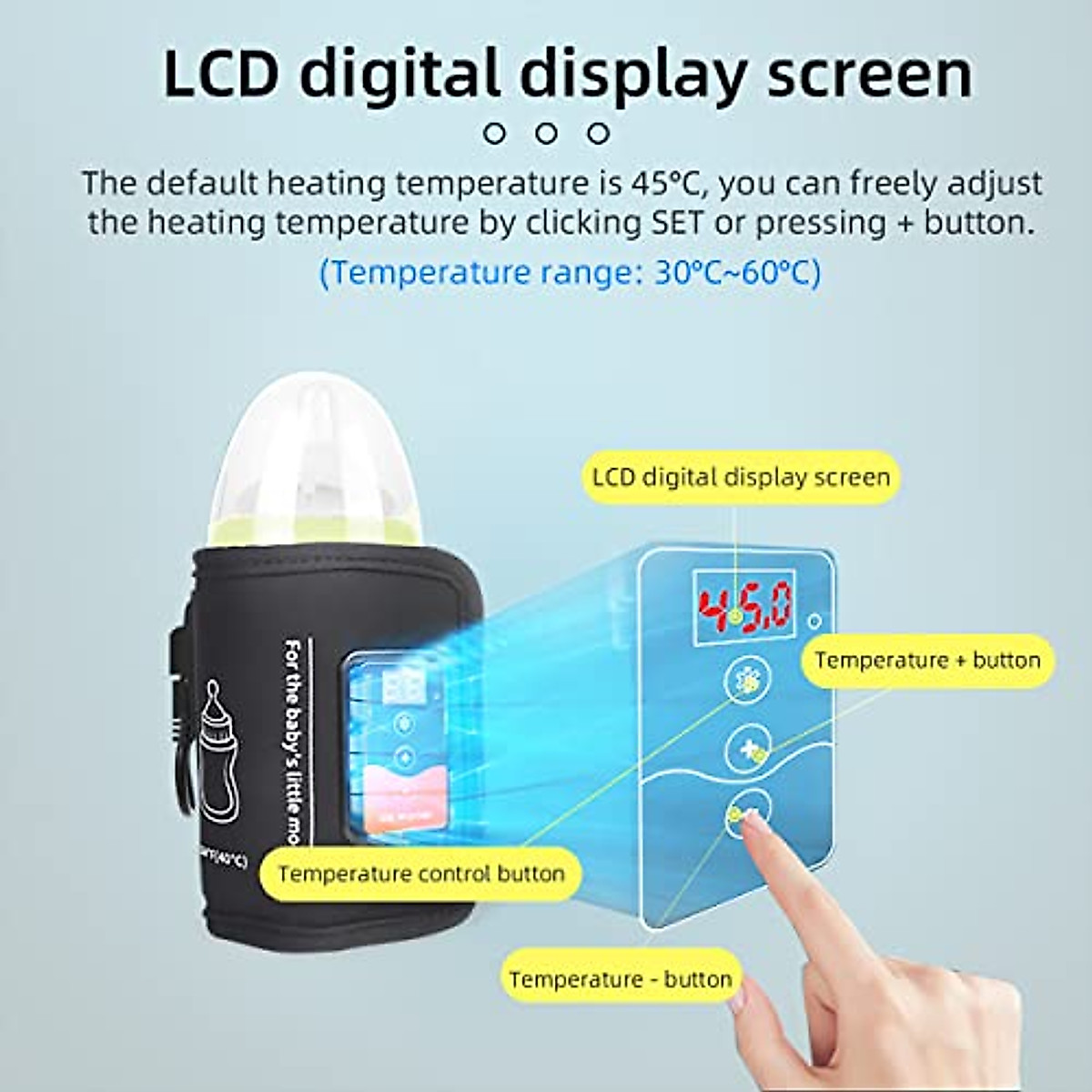 TOWOOZ Bottle Warmer, Baby Bottle Warmer USB Charging Easy to Operate Milk Warmer with LCD Digital Display Screen Lightweight Portable Bottle Warmer (Type 1)