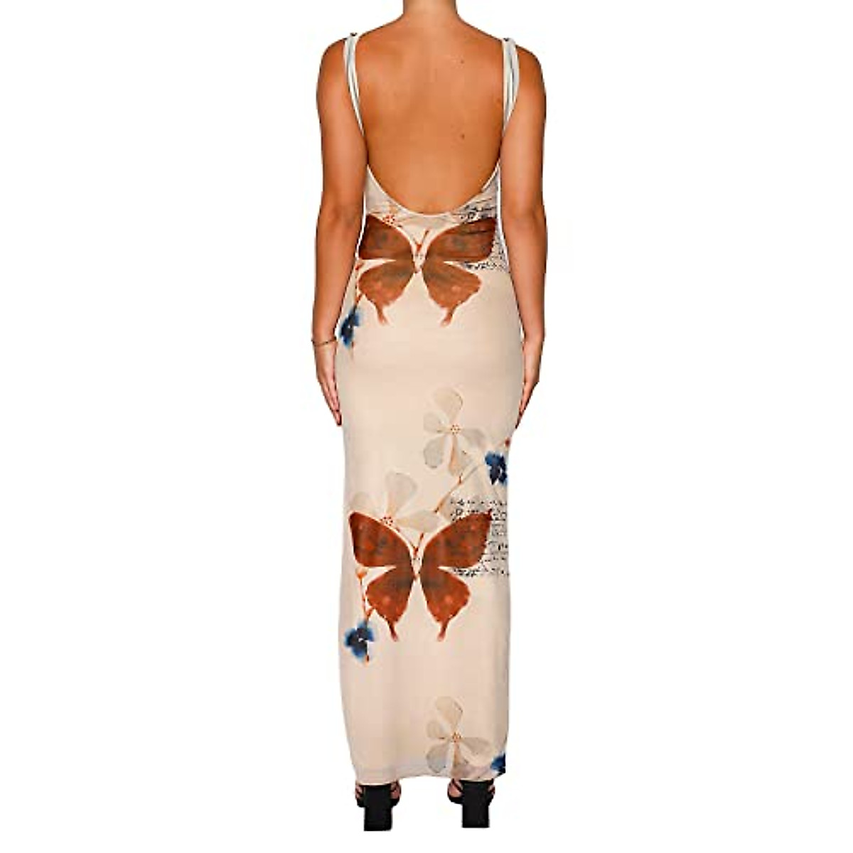 Womens Sexy Backless Dress Spaghetti Strap Low Cut Party Club Maxi Dress Vintage Bodycon Summer Casual Long Dresses