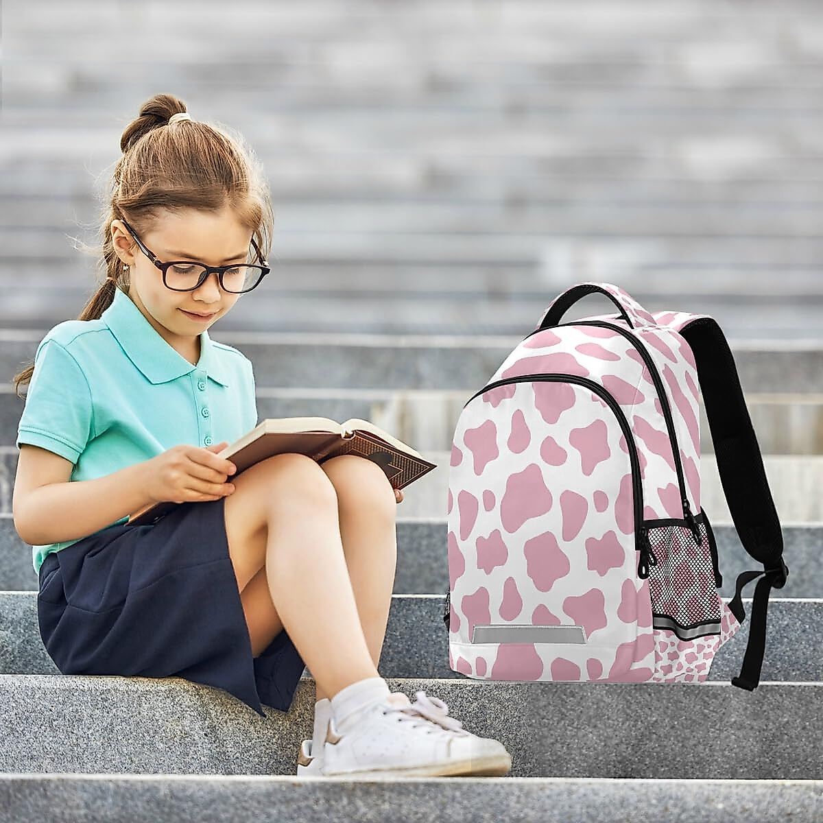 Funky Qiu Pink Cow Print Backpack Durable Lightweight College School Bookbag Daypack Rucksack for Boys Girl Student