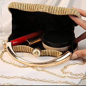 Anopo Evening Bag Clutch Purses Pleated Round Hard shell Crossbody Handbag with Lock Buckle Chain Strap for Women Wedding Party Formal Occasions Purple