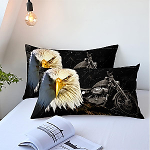 Duvet Cover Queen Eagle Black Easy Care Soft Cosy Queen Bedding (90x90in) with Zipper Closure and 2 Pillowcase 20" X 26" Suitable for Adults and Children