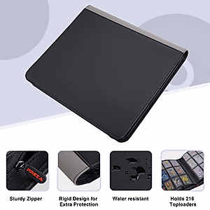 PREZA Toploader Binder - Holds 216 Top Loaders - 9 Pocket Trading Card Storage with Double Sided Sleeves for TGC and Sports 3" x 4" Top Loaded Trading Cards (Black)