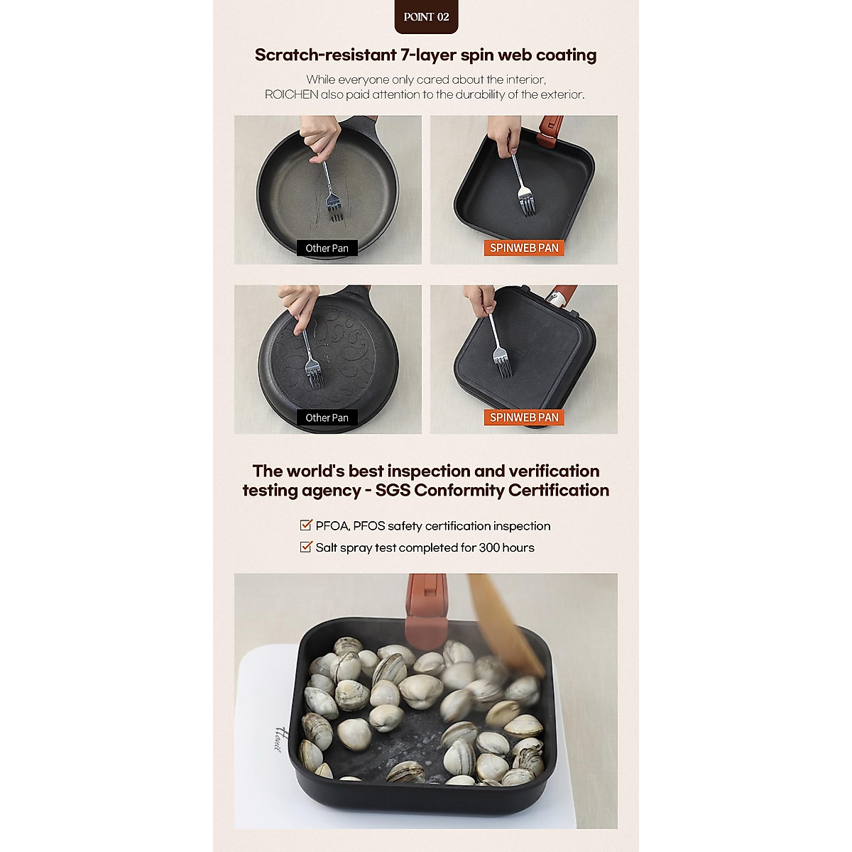 Roichen Spinweb Pan Set 5pcs, 22cm Frying pan + 22cm Deep pan + 26cm Frying pan + Multisize glass lid + Detachable handle. Cooking pan, Saute pan, Nonstick pan, Square pan, Baking pan