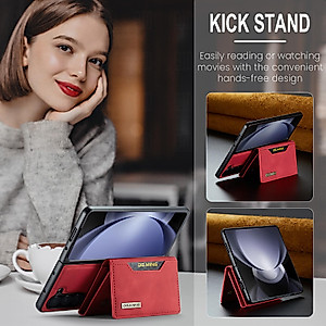 ZORSOME for Samsung Galaxy Z Fold 5 Wallet Case, 2 in 1 Detachable Leather Wallet Case for Samsung Galaxy Z Fold 5,Magnetic Wallet Protective Case with Stand + Card Holder,Red