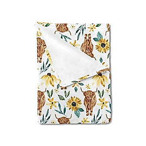 HawSkgFub Boho Highland Cow Sunflower Baby Blanket Girls Gift, Farm Animal Floral Yak Nursery Flannel Fleece Bed Swaddle Receiving Blankets, Flower Soft Newborn Toddler Infant Kid Crib Bedding 30 x 40