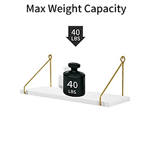 Afuly Floating Shelves Rustic Wall Shelves, Metallic Gold White Wall Mounted Shelves, Wall Hanging Storage for Bathroom Kitchen Bedroom, Wood Metal Chic Wall Bookshelf, Set of 2…