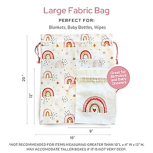 Gather & Knot Drawstring Gift Bags | 20" Large 12" Small | Premium Canvas | Reusable Fabric Wrap for Baby Shower or Girl Birthday | Rainbow