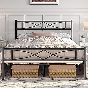 Yaheetech Metal Full Size Bed Frame, Platform Bed Frame, Mattress Foundation with Curved Design Headboard & Footboard, NO Box Spring Needed, Heavy-Duty Support, Easy Assembly, Full, Black