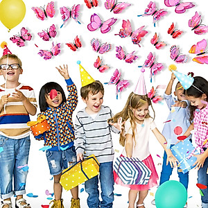Amaxiu Double Layer Butterfly Wall Decor, 24pcs Magnetic 3D Butterfly Wall Decals Removable Butterfly Wall Stickers 3D Butterfly DIY Decorations Wall Art Decor Crafts for Party Bedroom(Pink)