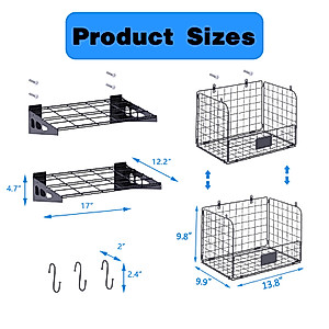 Heevir Garage Wall Shelving with Wire Basket, Heavy Duty Shelf Wall Mount Garage Organizer, Wire Basket with Garage Storage Rack Floating Shelves for Home Garden Workshop Organization and Storage