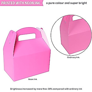 Pink Party Favor Boxes 30pcs Thickened Paper Gift Gable Treat Box Candy Goodie Bags for Kids Birthday Parties Supplies Decorations, Neon Ink