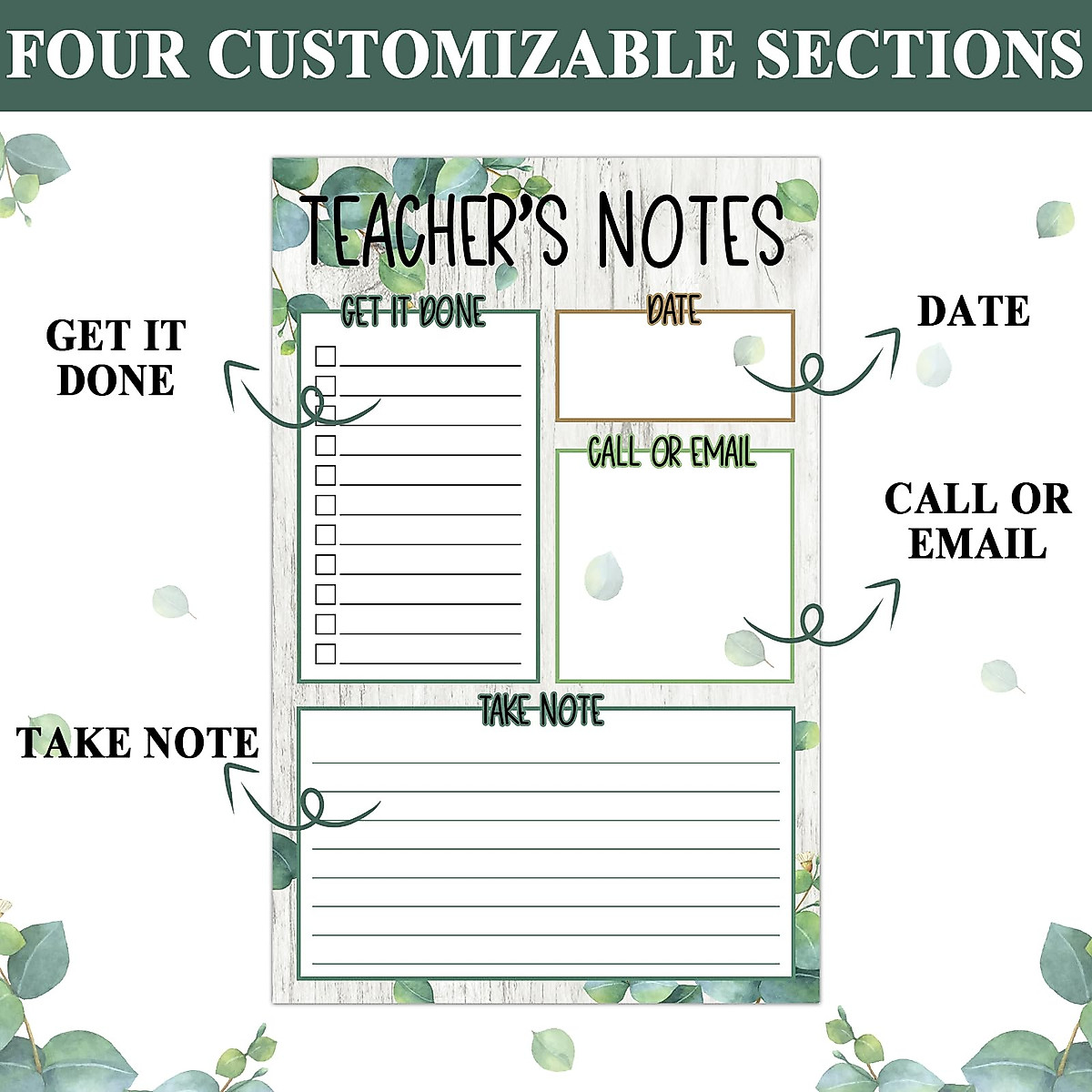 2 PCS Eucalyptus Teacher Notepad simply Boho Teacher Appreciation Gifts 5.5x 8.5 inch Greenery Eucalyptus Teacher Appreciation Notepads for School Work Office Home Use Supplies Students Teachers Gift