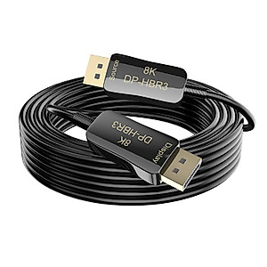 CABLEDECONN Fiber 8K 4K DisplayPort Cable DP 1.4 HBR3 8K@60Hz 4K@144Hz High Speed 32.4Gbps Optical Fiber Slim and Flexible DP to DP Cable 15m 50ft