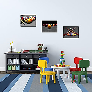 Conipit Billiards Canvas Wall Art Pool Table Pictures Leisure Sport Painting Snooker Photo Painting for Game Room Club Bar Wall Decor Stretched and Framed Prints Ready to Hang 12"x16" x 3Pcs