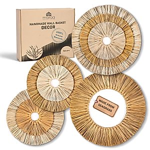 Maraa Wall Basket Decor Set of 4 Seagrass Baskets. Luxurious Wicker Wall Art for Bedroom, Living Room, Home Office - Boho, Farmhouse, Rustic Style Hanging Decorative Woven Wall Baskets