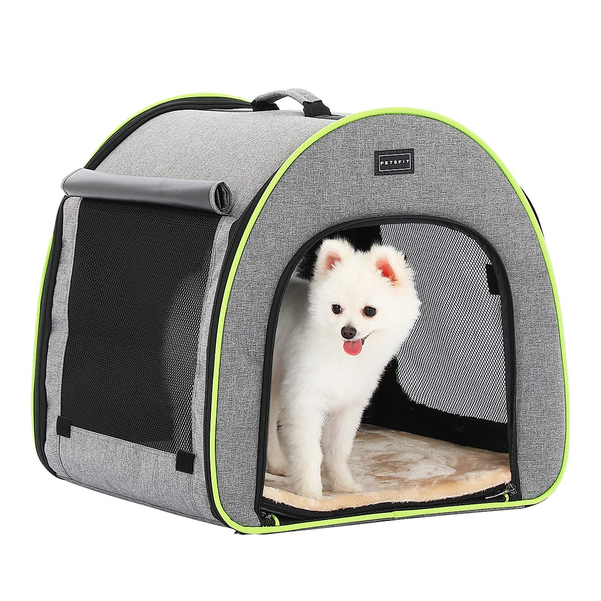 Petsfit Dog Crate, Foldable, Soft Portable Travel Kennel, with Washable Mattress Coat, Easy-Fit for Small Dogs 19.5x20x20 Inches, Gray