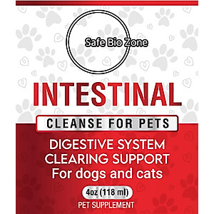 Intestinal Cleanse for Dogs and Cats, Digestive and Intestinal Support, Liquid Herbal Supplement for Gut, Health and Support, Promotes Beneficial Flora Growth, 4 Fl Oz