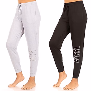 Rae Dunn Women's Sleepwear, Sleep & Dream 2-Pack Pajama Joggers for Women with Pockets, Pajama Pants for Women, Light Gray and Black, Large