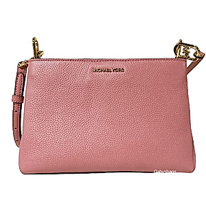 Michael Kors Trisha Medium Triple Compartment Crossbody Bag Rose Pink Leather