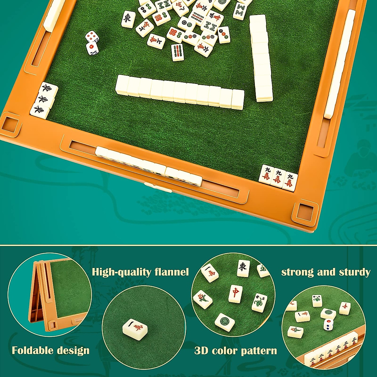 20mm Mini Travel Mahjong Set with Majiang Table Travel Board Game Chinese Traditional Mahjong Games, Portable Size and Light-Weight