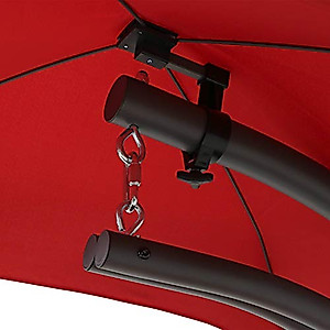 Sunnydaze Floating Chaise Lounger - Outdoor Hanging Patio Swing Chair with Canopy and Arc Stand - 260-Pound Capacity - Red - 79 Inches Long