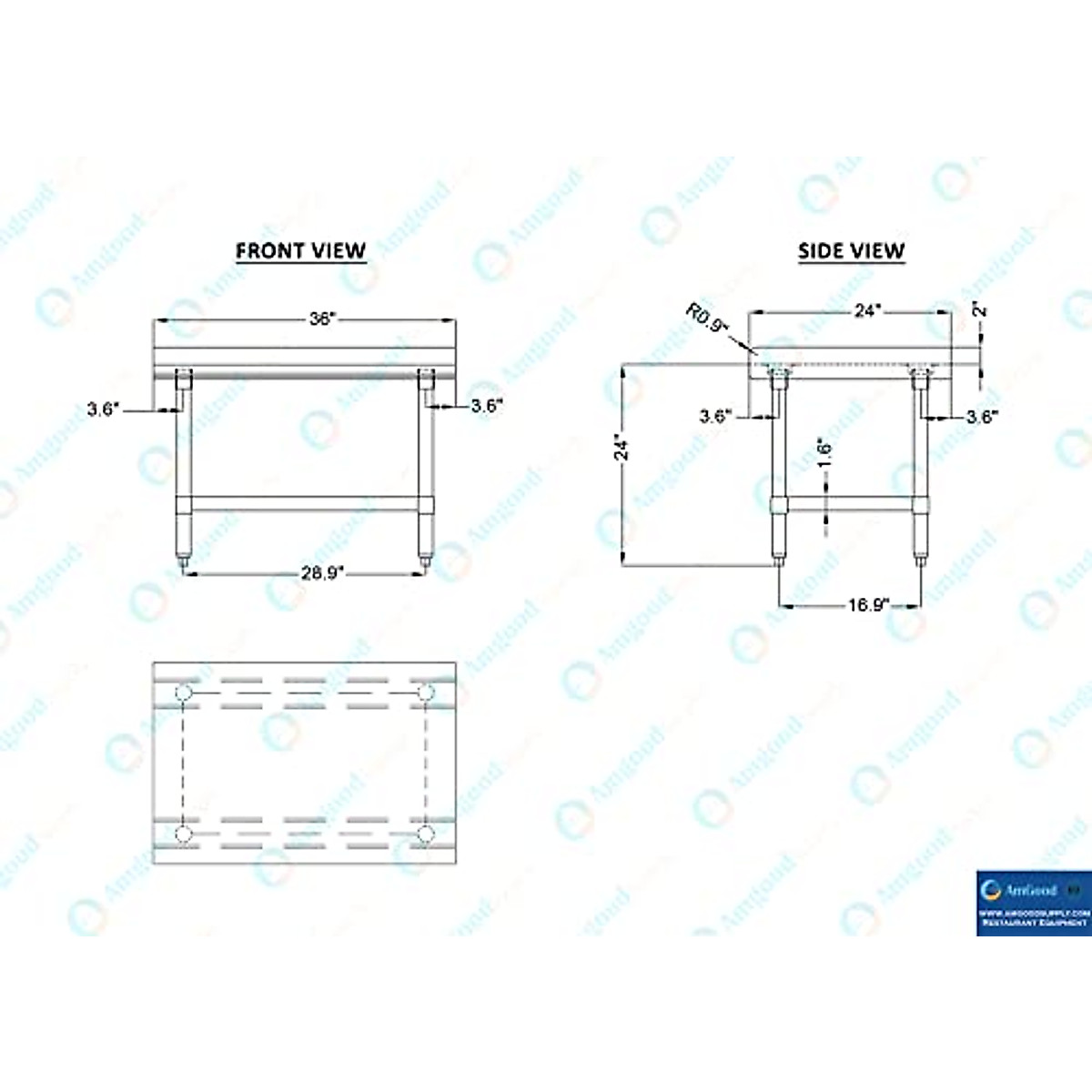 AmGood Stainless Steel Equipment Stand - Heavy Duty, Commercial Grade, with Undershelf, NSF Certified (24" Width x 36" Length)