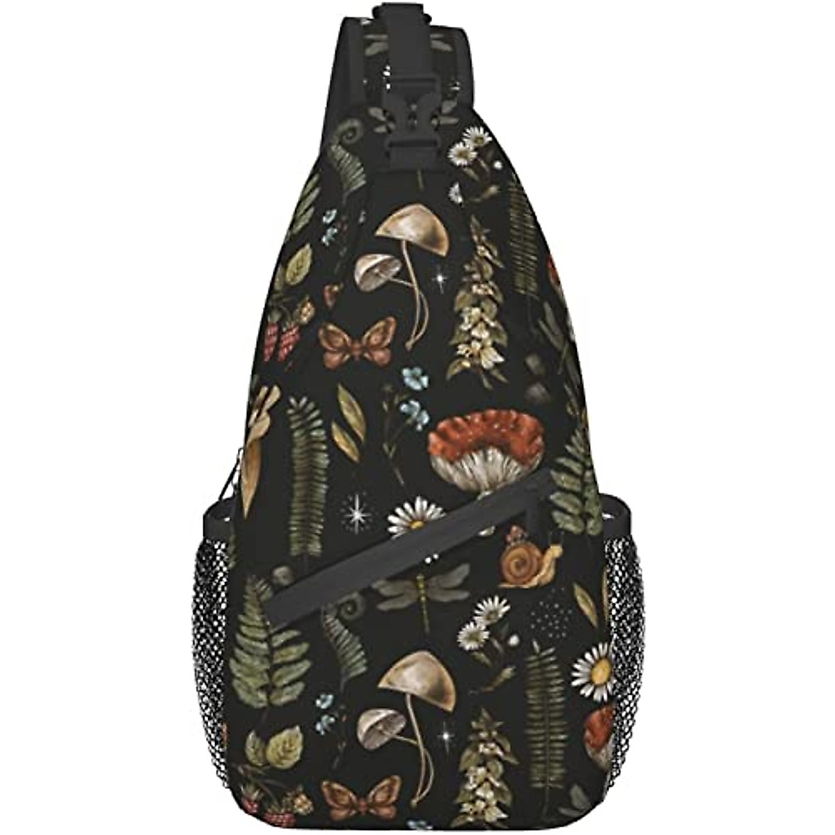Sling Bag Vintage Magic Mushroom Leaf Forest Hiking Daypack Crossbody Shoulder Backpack Travel Chest Pack for Men Women