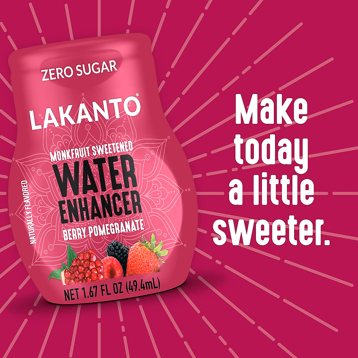 Lakanto Sugar Free Water Enhancer - Sweetened with Monk Fruit Sweetener and Erythritol, On the Go Liquid H2O Hydration, Zero Sugar, Naturally Flavored - Berry Pomegranate (1.67 fl oz - Pack of 6)