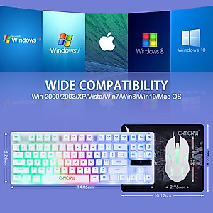 Gaming Keyboard 87 Key TKL Wired Keyboard,CHONCHOW Rainbow Led Backlit White Keyboard Mouse 3200DPI Cute Keyboard Combo Compatible with PC Laptop Ps4 Ps5 Xbox Gamer