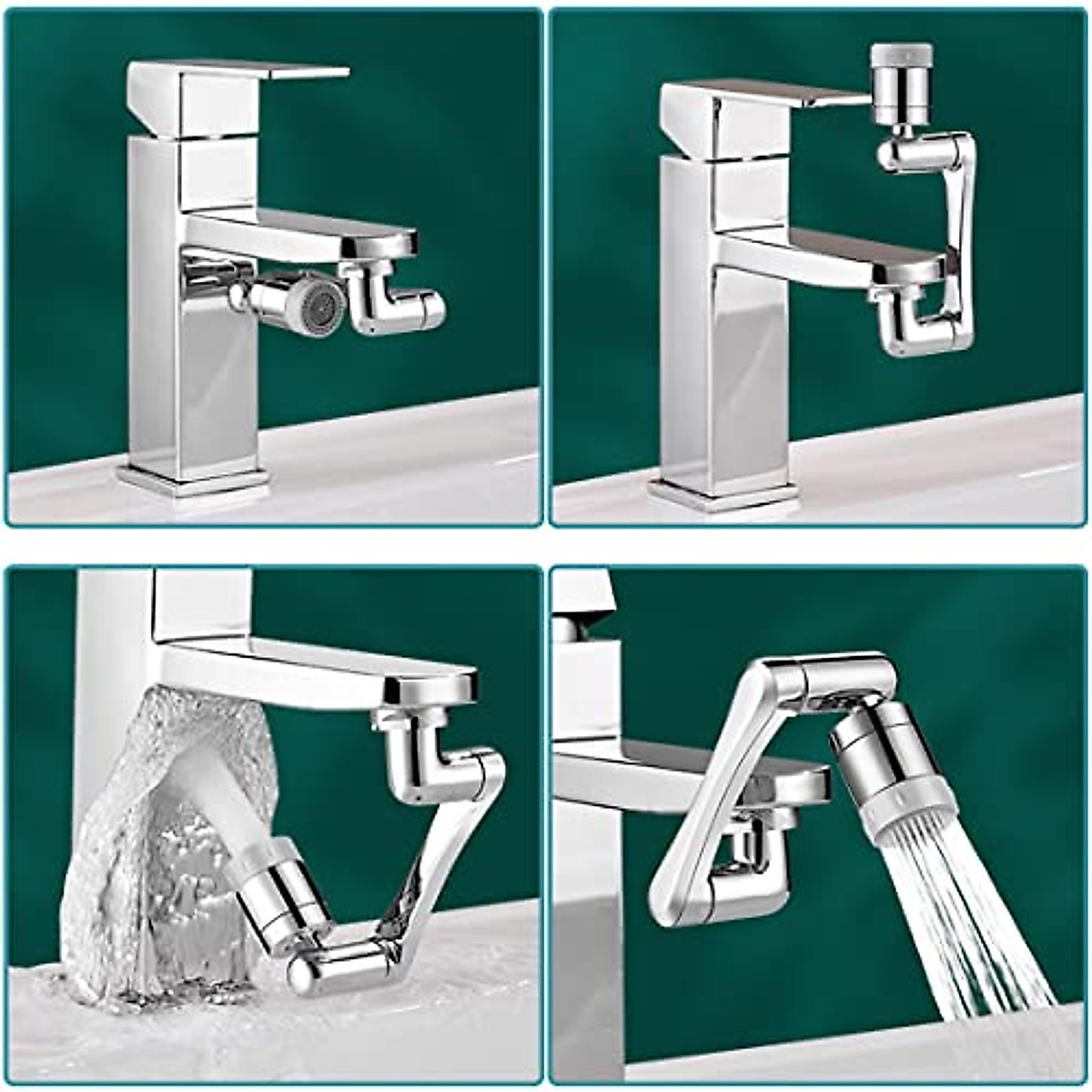 umogy Faucet Extender, Large Angle Rotating Splash Faucet Aerator, Universal 1080 Swivel Robotic Arm Swivel Extension Faucet Aerator, Faucet Extender for Sink with 2 Water Outlet Modes (2pcs)