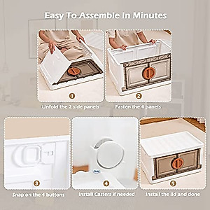 Webetop Large Collapsible Storage Bins with Lid - 19 Gal Folding Storage Box with Universal Wheels, Plastic Storage Bins for Household, Living Room, Dorm Stackable Storage Bins with Door