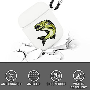 Bass Fishing Printed Bluetooth Earbuds Case Cover Compatible with AirPods 1 & 2 Protective Box with Keychain Cute