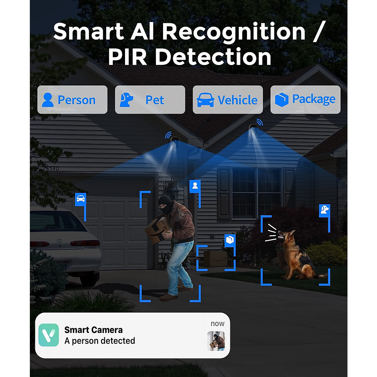 abetap Wireless Security Camera - Outdoor WiFi Security Cameras w/Color Night Vision, AI/PIR Detection, 2-Way Talk, Cloud/SD, Weatherproof, Battery Powered Outdoor Cameras for Home Security Outside